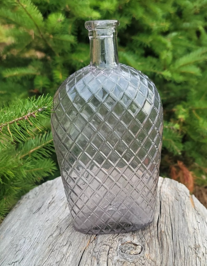 Beautiful 1880's Jumbo Quilted Whiskey Flask! Big Soft Amethyst ...