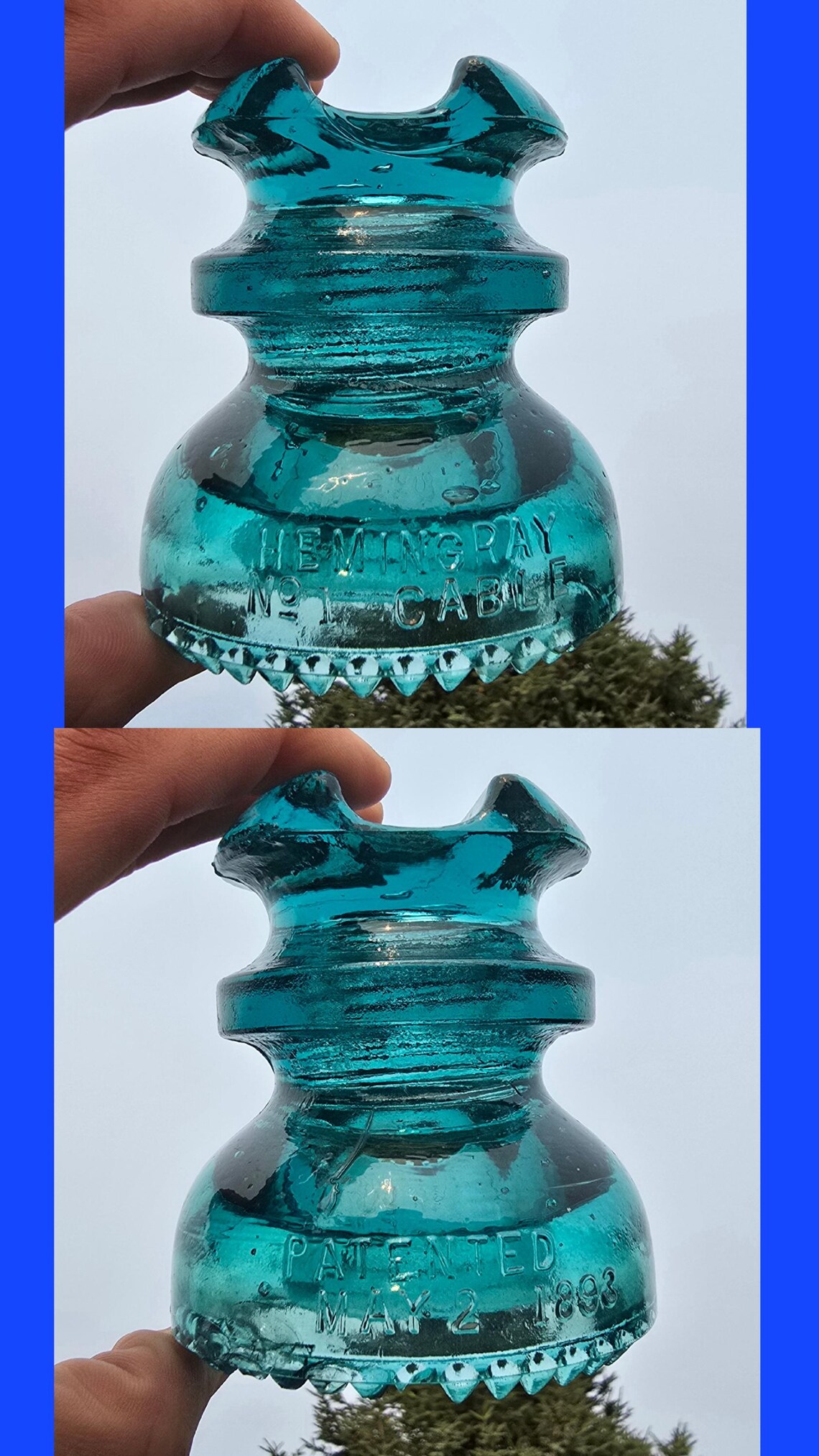 1 Antique Blue Aqua CABLE Hemingray No.1 Insulator! Great Old Glass USA ...