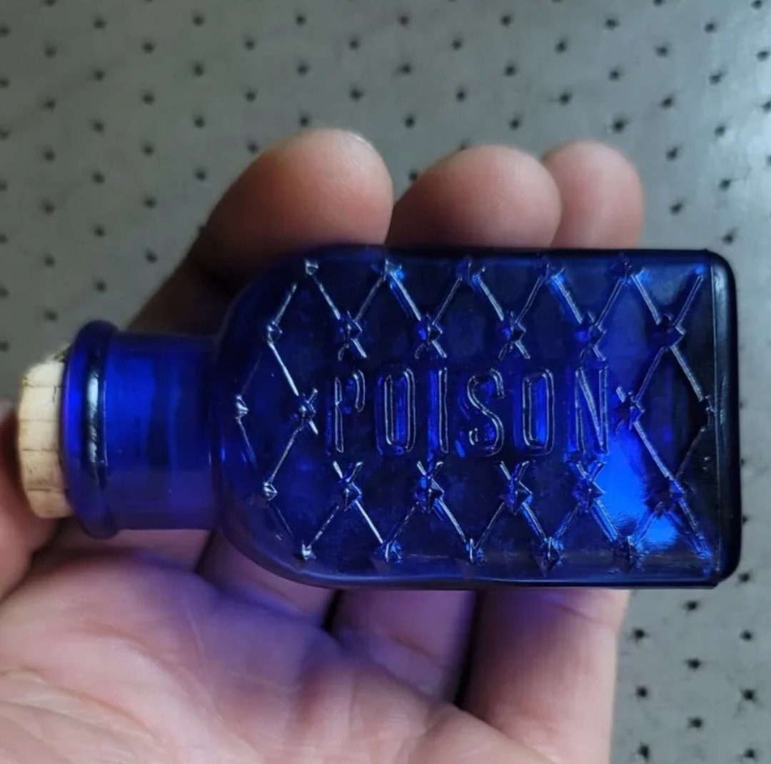 Old BOLD COBALT Triloids Poison Bottle Mini Antique Deep Blue Poison ...