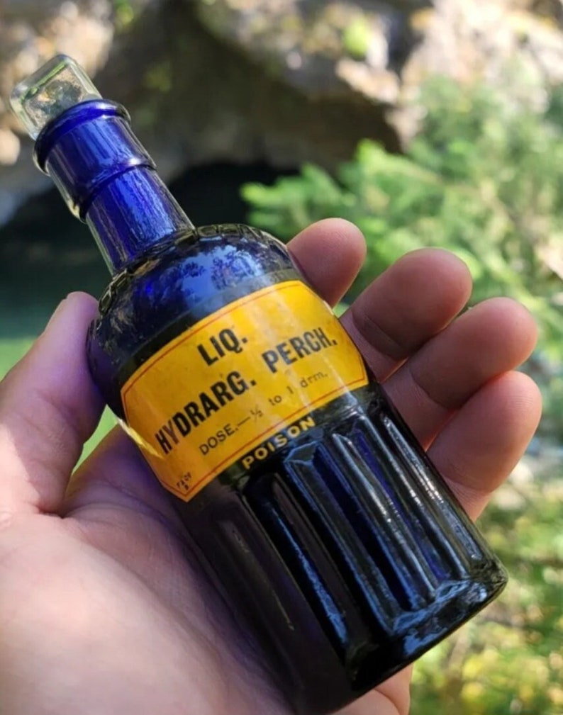 Remarkable Old Deep Cobalt POISON BOTTLE! ANTIQUE Blue Poison With ...
