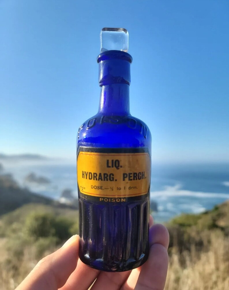 Remarkable Old Deep Cobalt POISON BOTTLE! ANTIQUE Blue Poison With ...