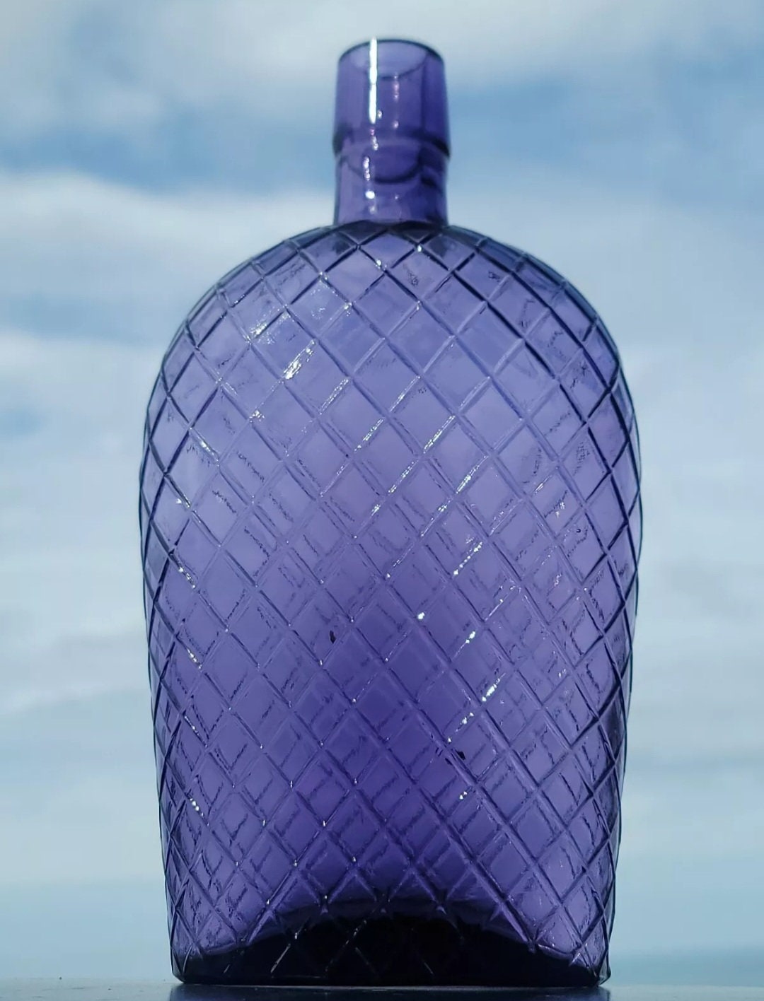 Extraordinary Antique Amethyst Quilted Whiskey Flask! Beautiful Large ...