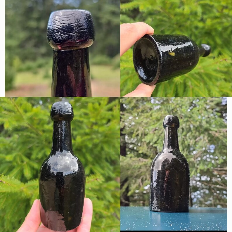 1830s Pontiled Blackglass Porter Soda or Ale Bottle Old Blown 3pc Mold ...