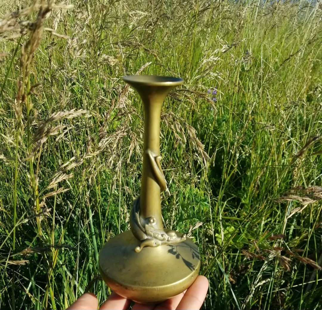 Antique Solid Brass Dolphin Vase! Mysterious Symbol Old Marine Animal ...