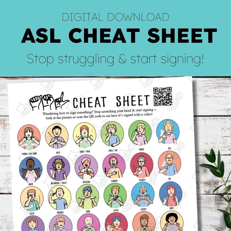 PRINTABLE American Sign Language ASL Cheat Sheet With QR Code Etsy 