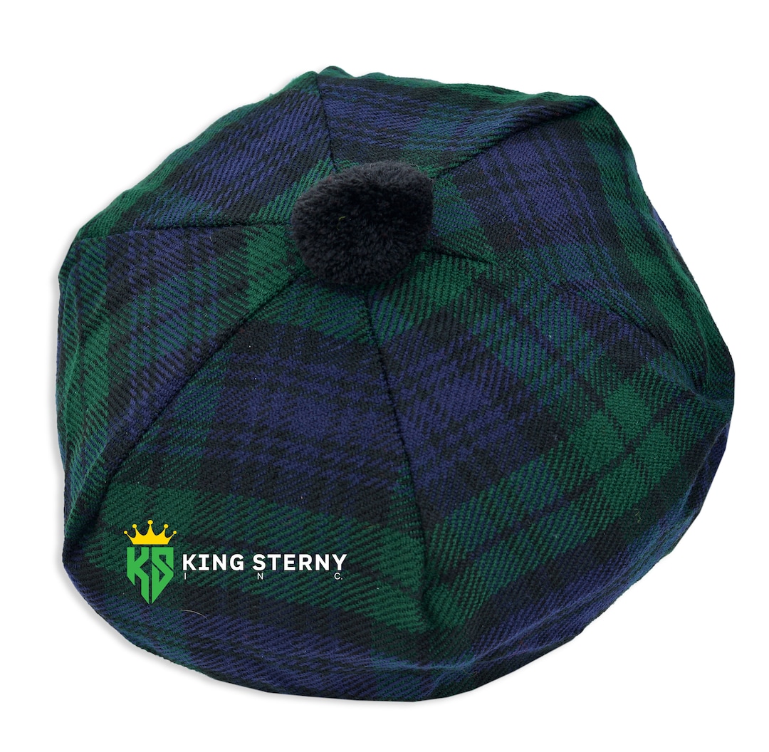 Great Men's Scottish Tam O' Shanter Hat Black Watch Tartan / Tammy Cap ...