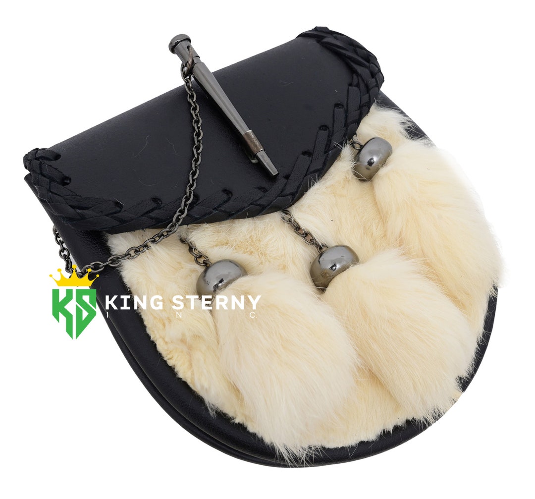 Men's and Women's Scottish White Rabbit Fur Leather Kilt Antiuqe Pin ...