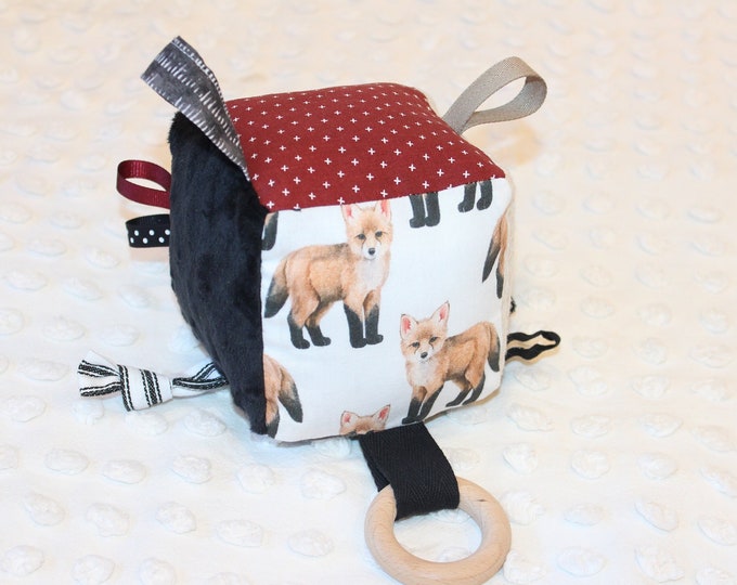 Fox Sensory Block, Activity Cube, Baby Rattle, Crinkle Fabric Block ...