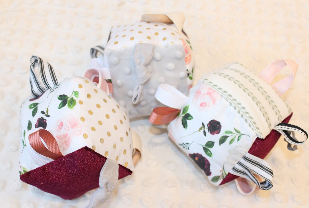 Baby Girl Sensory Block, Floral Activity Cube, Baby Rattle, Crinkle Toy ...