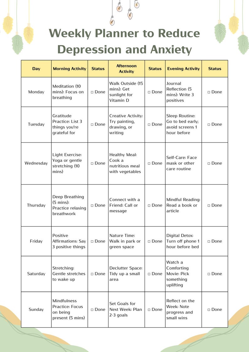 Mental Health Weekly Planner: Self-care Schedule (A4 Canva & PDF ...
