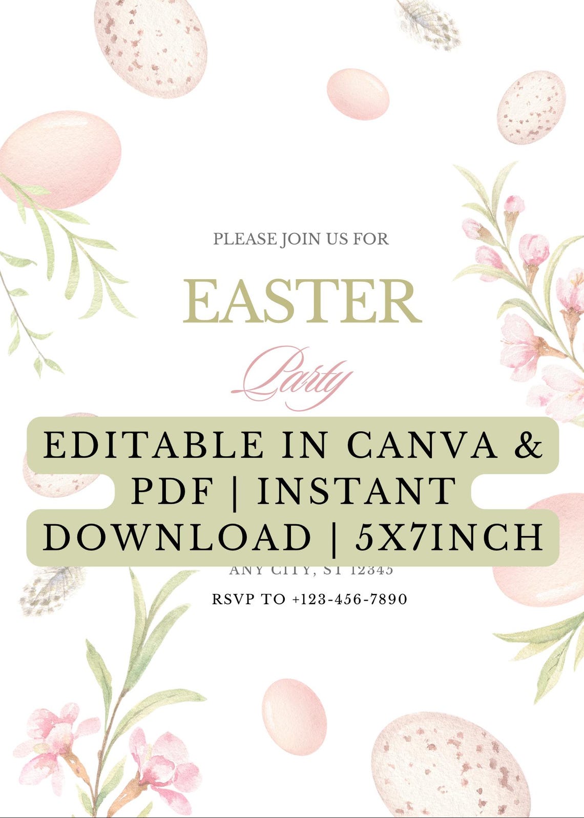 Editable Easter Party Invitation Template | Printable Floral Egg Design ...