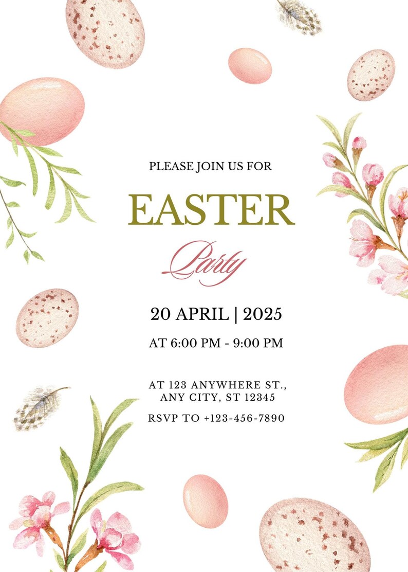 Editable Easter Party Invitation Template | Printable Floral Egg Design ...