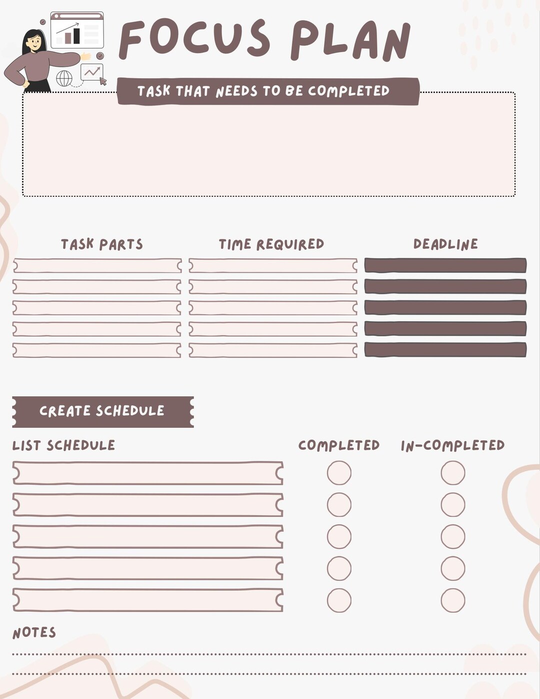Daily Focus Planner: Printable Task Management, Time Blocking (PDF ...