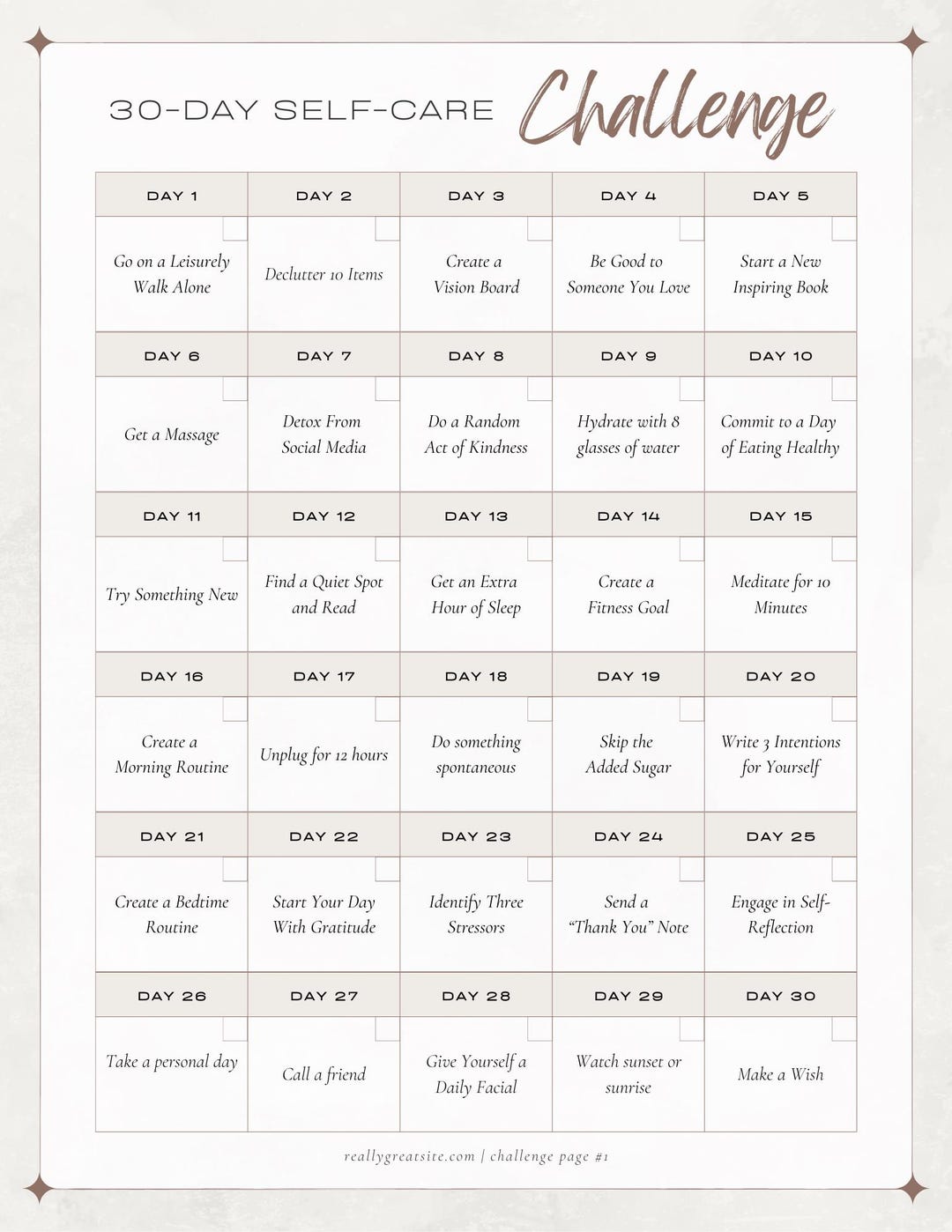 Customized 30-day Self-care Challenge | Digital Download | 8.5x11 Inch ...