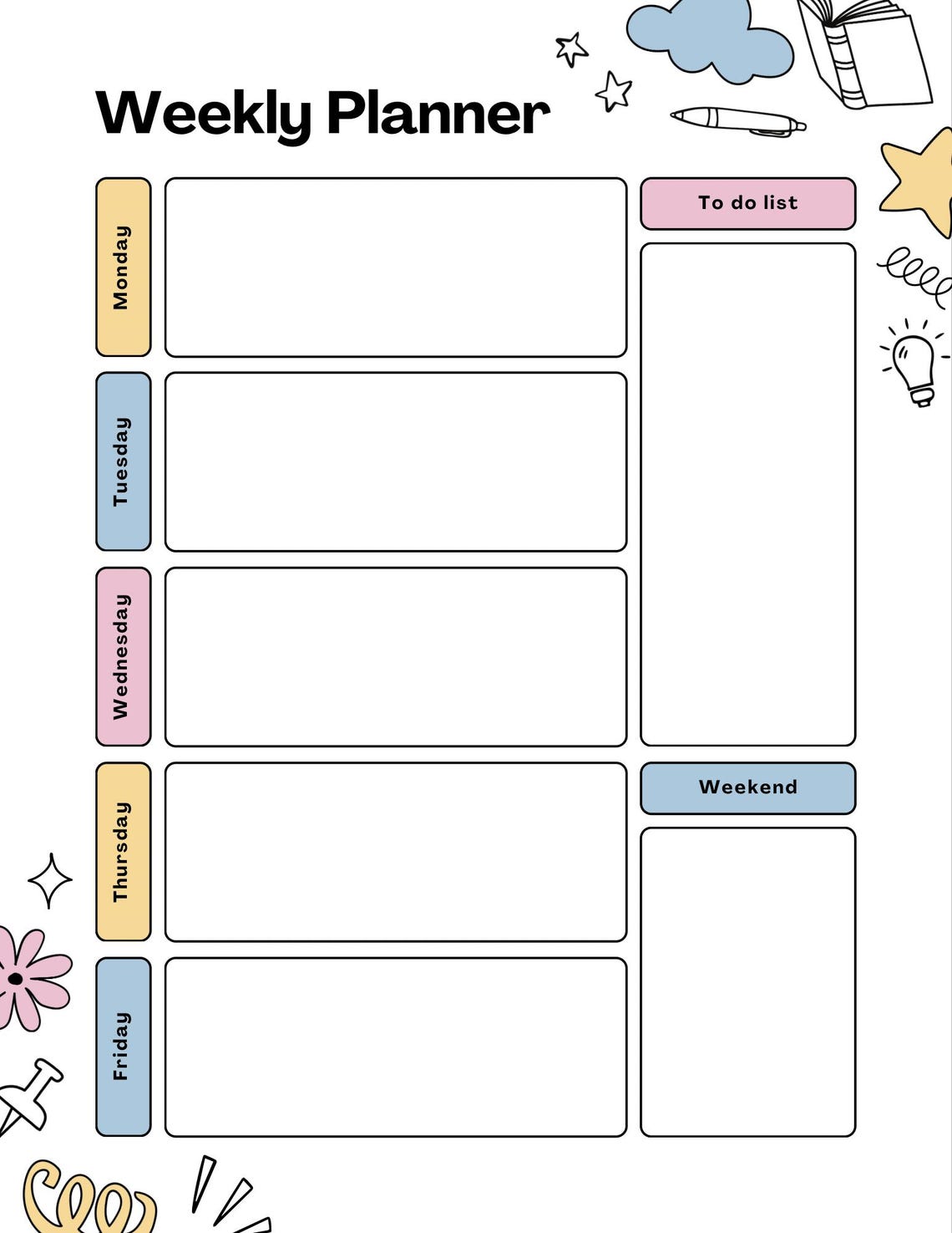 Pastel Doodle Weekly Lesson Planner: Editable Teacher Template ...