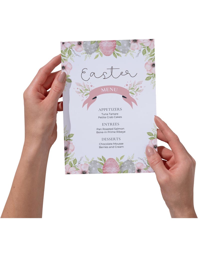 Editable Floral Easter Menu Template | Spring Brunch Dinner (digital ...