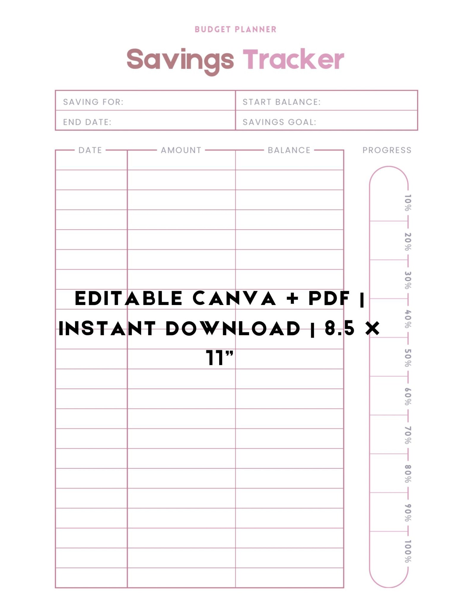 Savings Tracker Printable | Editable Canva Template + Fillable PDF ...