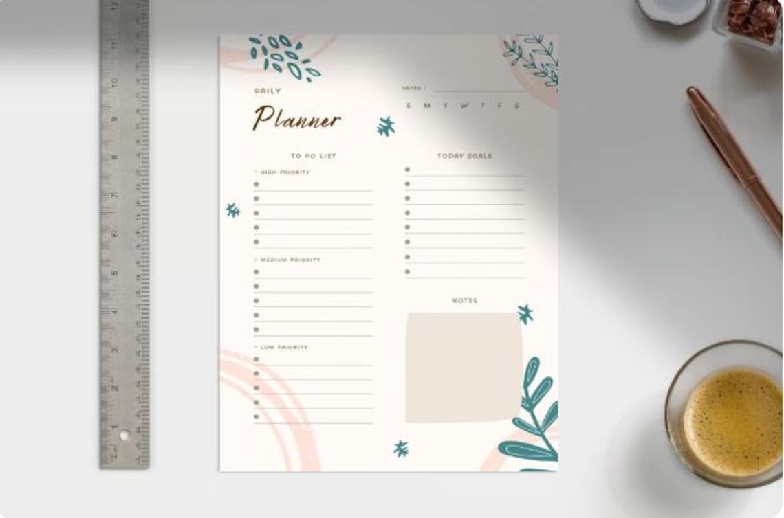 Floral Daily Planner Template: Printable A4 PDF - Etsy