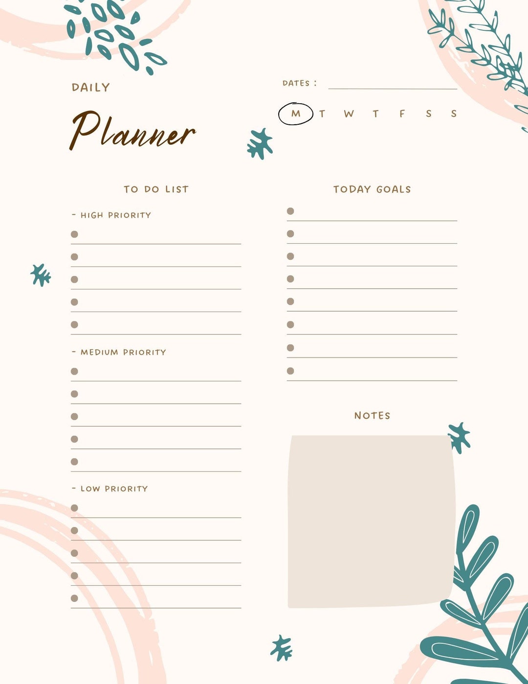 Floral Daily Planner Template: Printable A4 PDF - Etsy