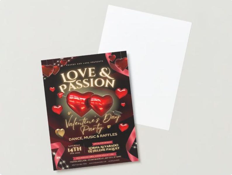 Valentine Day Invitation Flyer Love & Passion Theme Dance, Raffles and ...