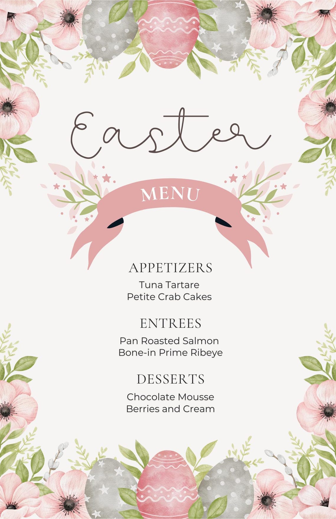 Custom Easter Menu Printable | Editable 11x17 | Perfect for Brunch ...