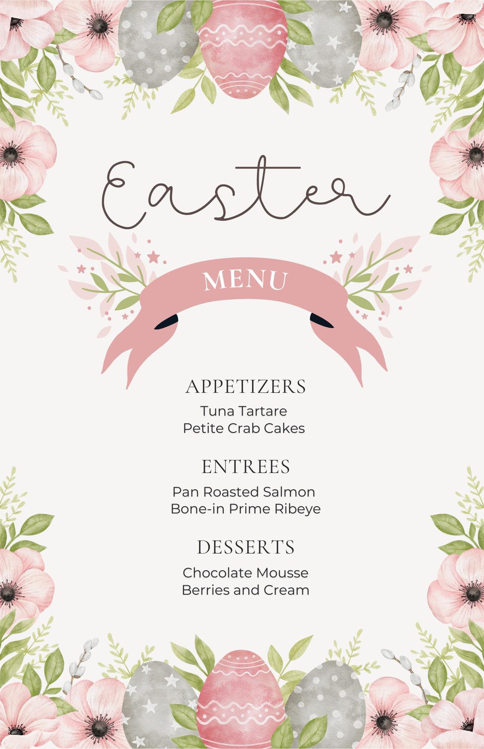 Editable Floral Easter Menu Template | Spring Brunch Dinner (digital ...