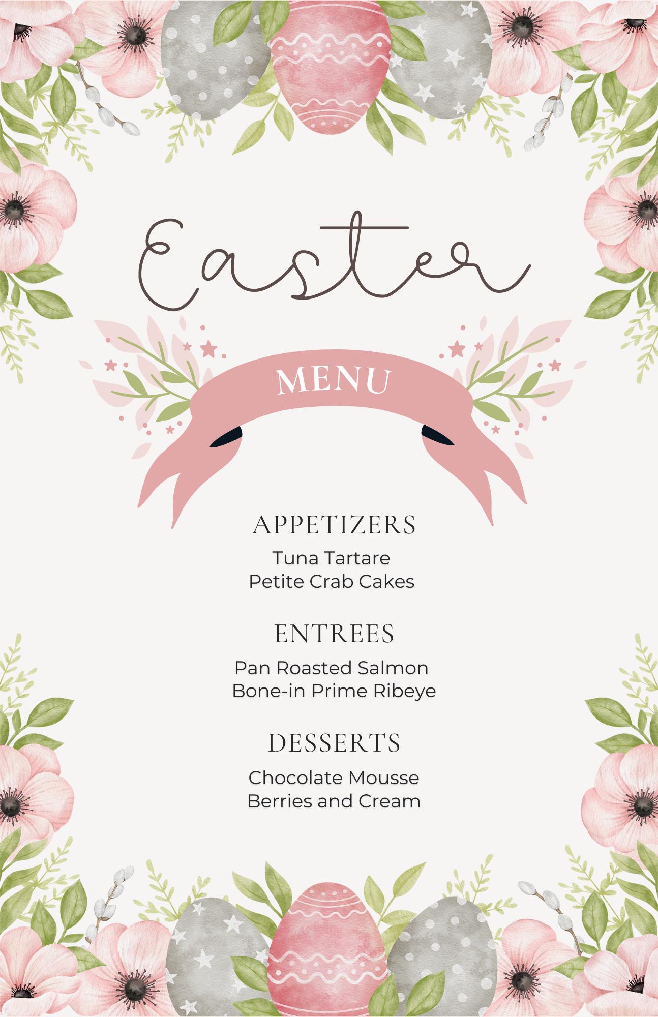 Custom Easter Menu Printable | Editable 11x17 | Perfect for Brunch ...