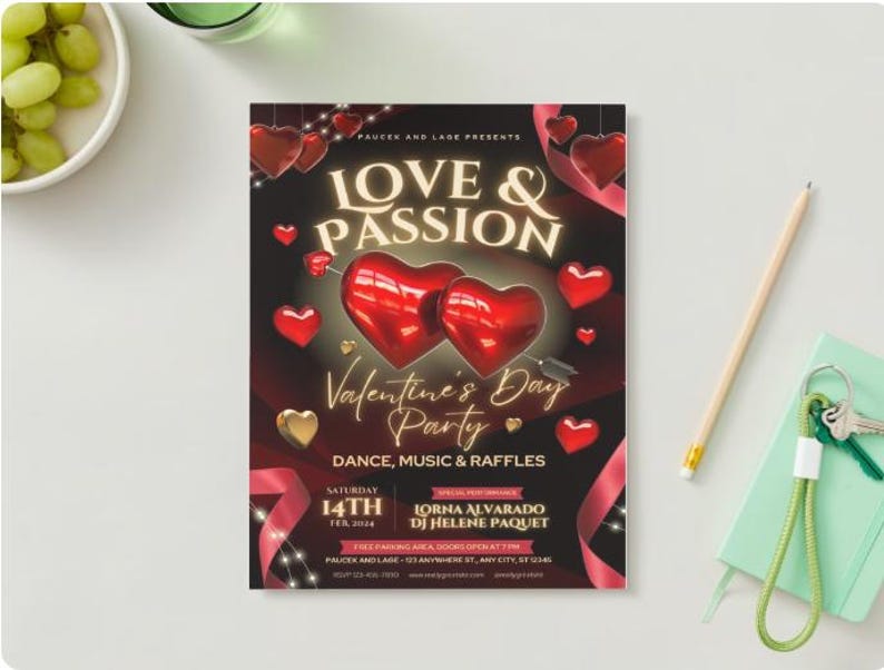 Valentine Day Invitation Flyer Love & Passion Theme Dance, Raffles and ...