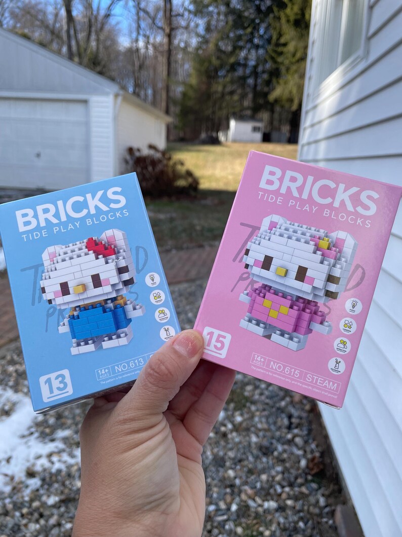 Kitty Pink and Blue Bricks - Etsy