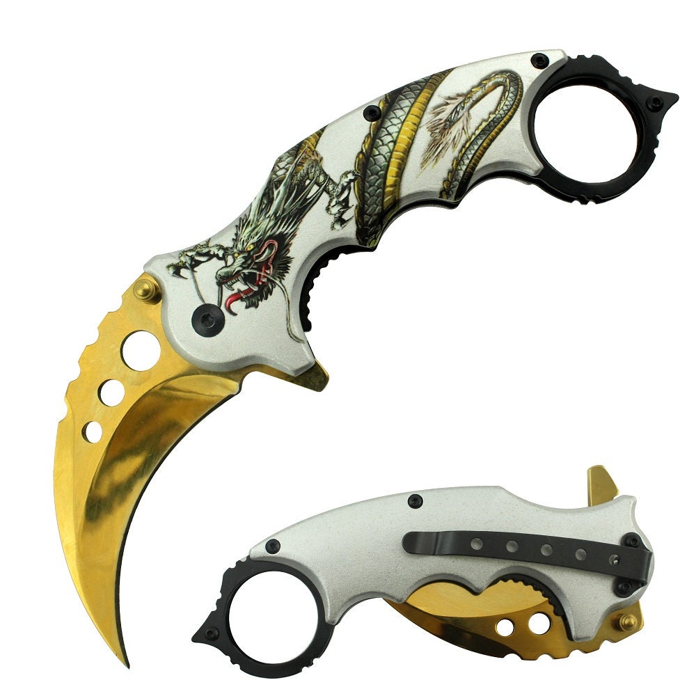 Customs KARAMBIT Knife W/ Stainless Blade and Dragon Artwork Handle - Etsy