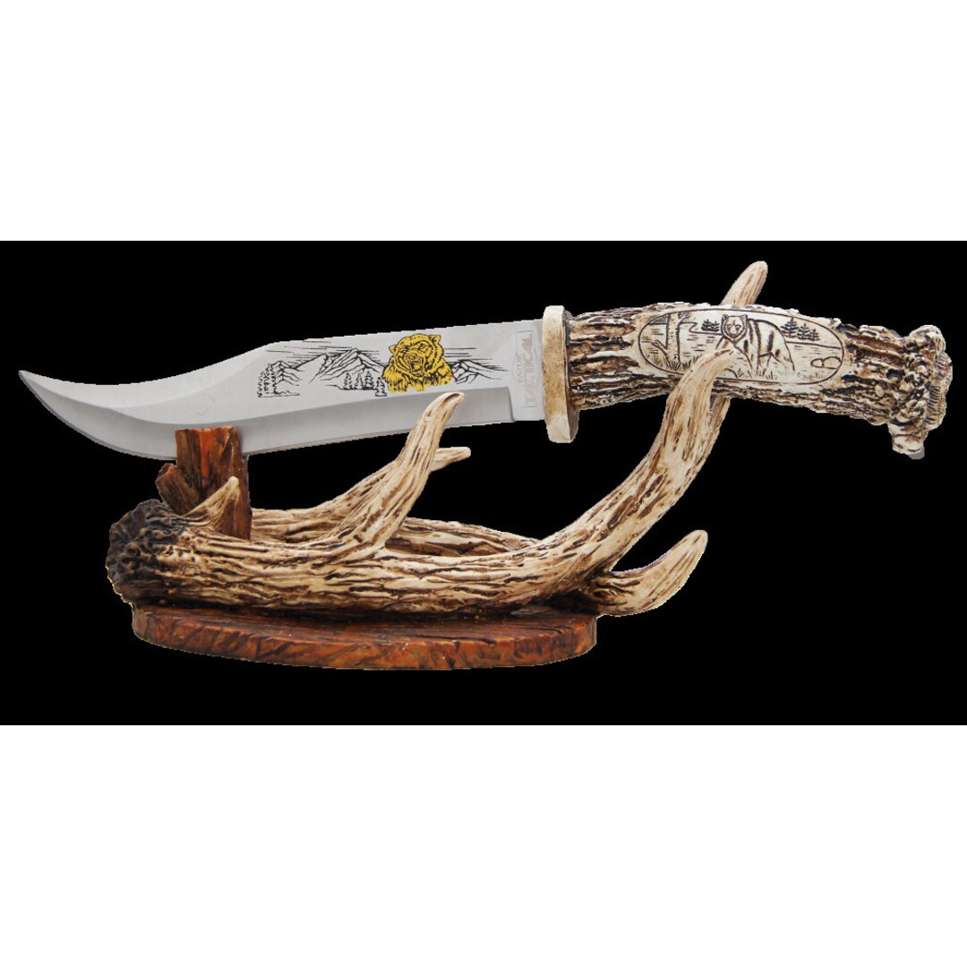 BEAR Fantasy Knife With Polynesian Deer Antler Stand - Etsy