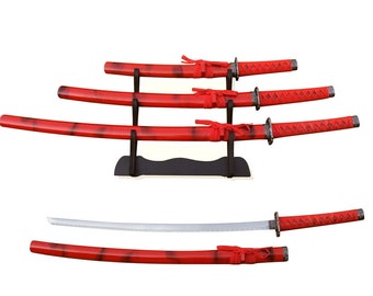 Handmade Japanese Sword Samurai Katana Tanto 3 Pc Set With Display ...