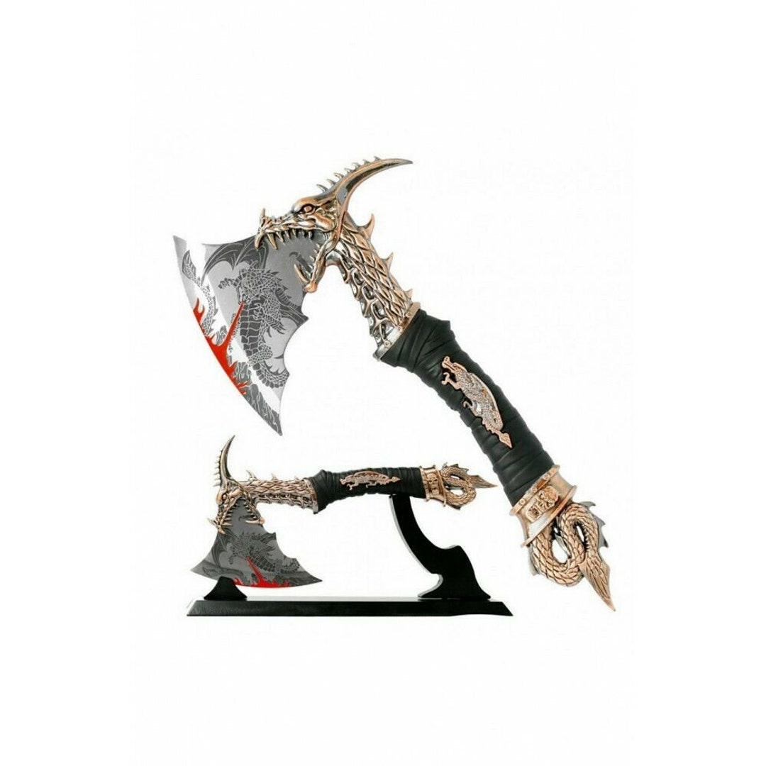 Fantasy Dragon Axe Metal Blade With Wood Stand - Etsy