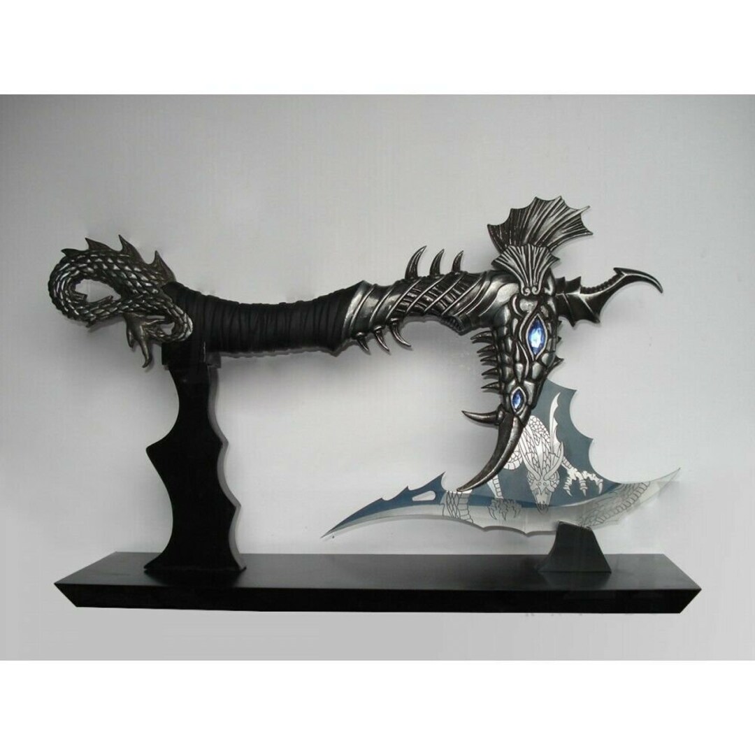 Exorcising Fire Flying DRAGON AXE AX Black Leather Handle W/ Stand 17 ...