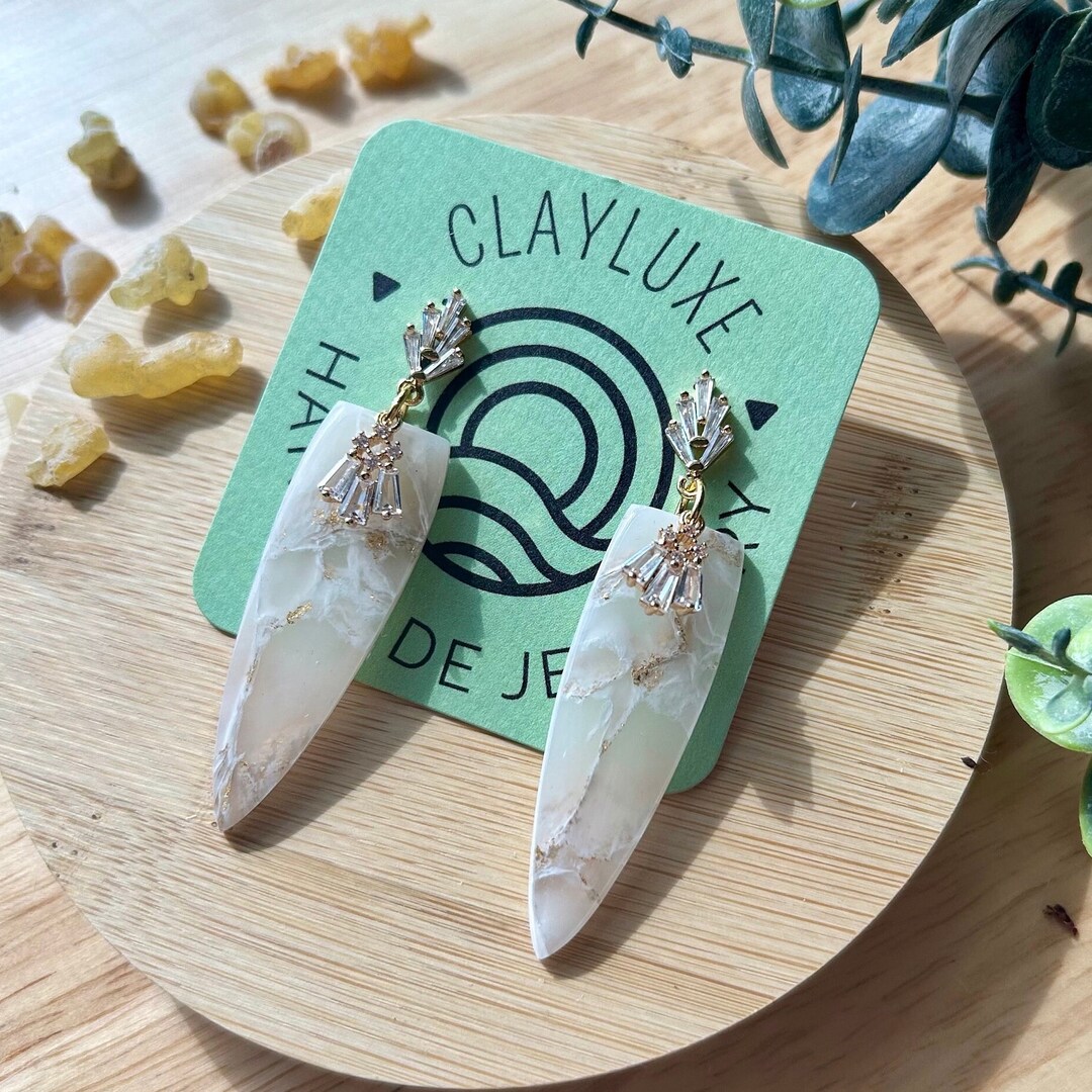 White and Gold Marble Daggers Handmade Polymer Clay Dangles Lightweight ...