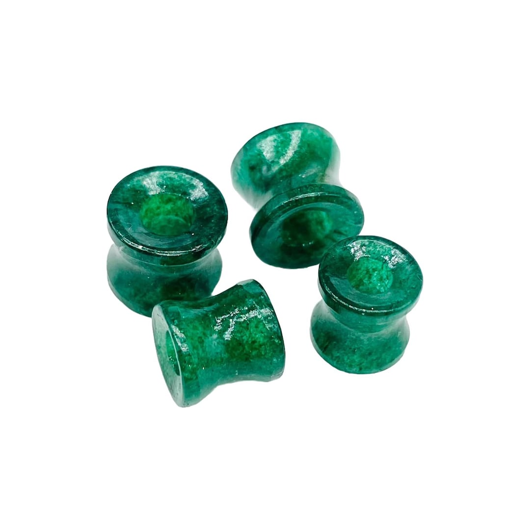 Green Aventurine Stone Ear Tunnels Double Flared Plugs Natural Crystal ...