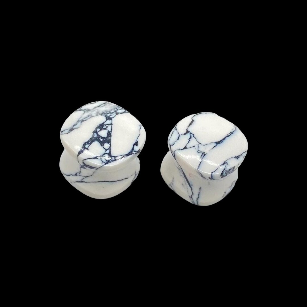 White Howlite Stone Double Flared Ear Plugs for Stretched Ears, Stone ...