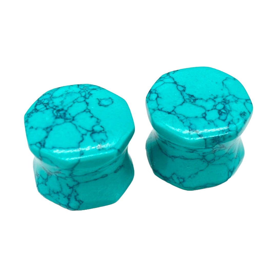 Blue Turquoise Crystal Octagonal Ear Plugs & Gauges, Size 8g-2-1/8, Set ...