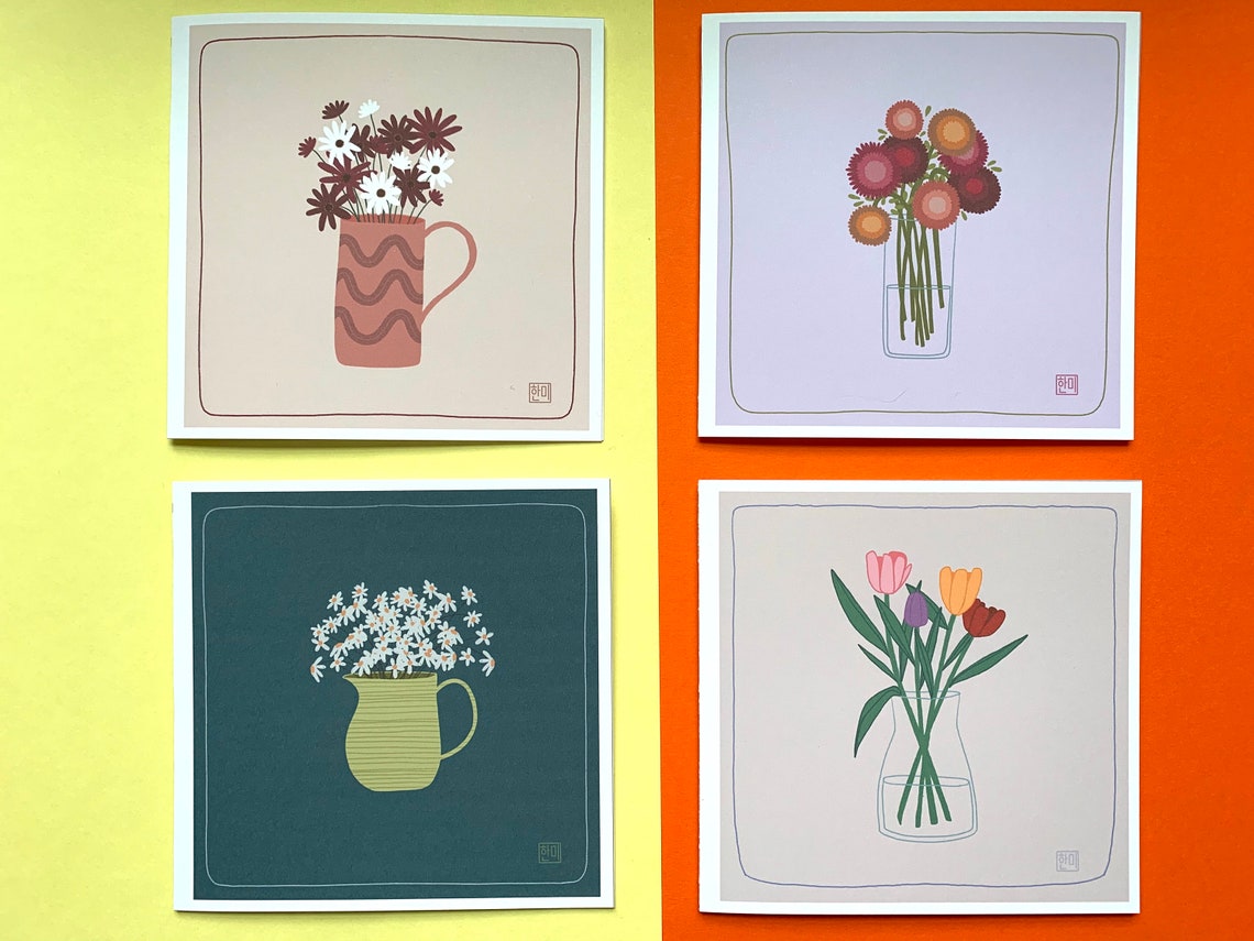 10 Colorful Flower Cards - Etsy