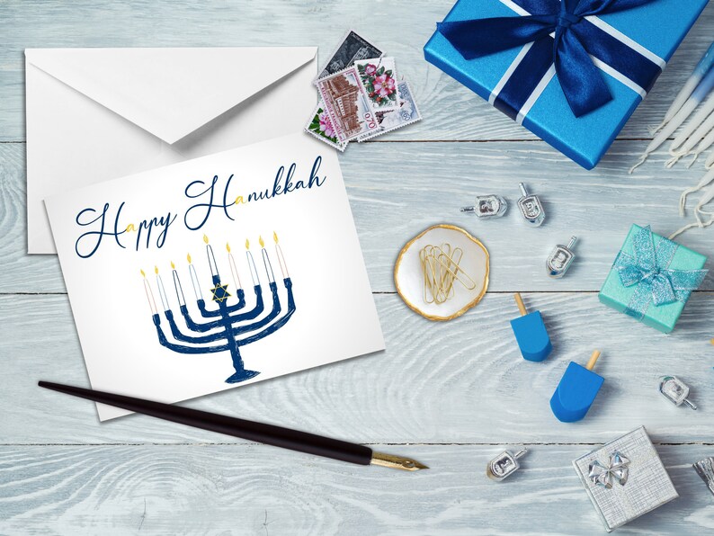 Printable Hanukkah Greeting Card, INSTANT DIGITAL DOWNLOAD, A2 Happy ...