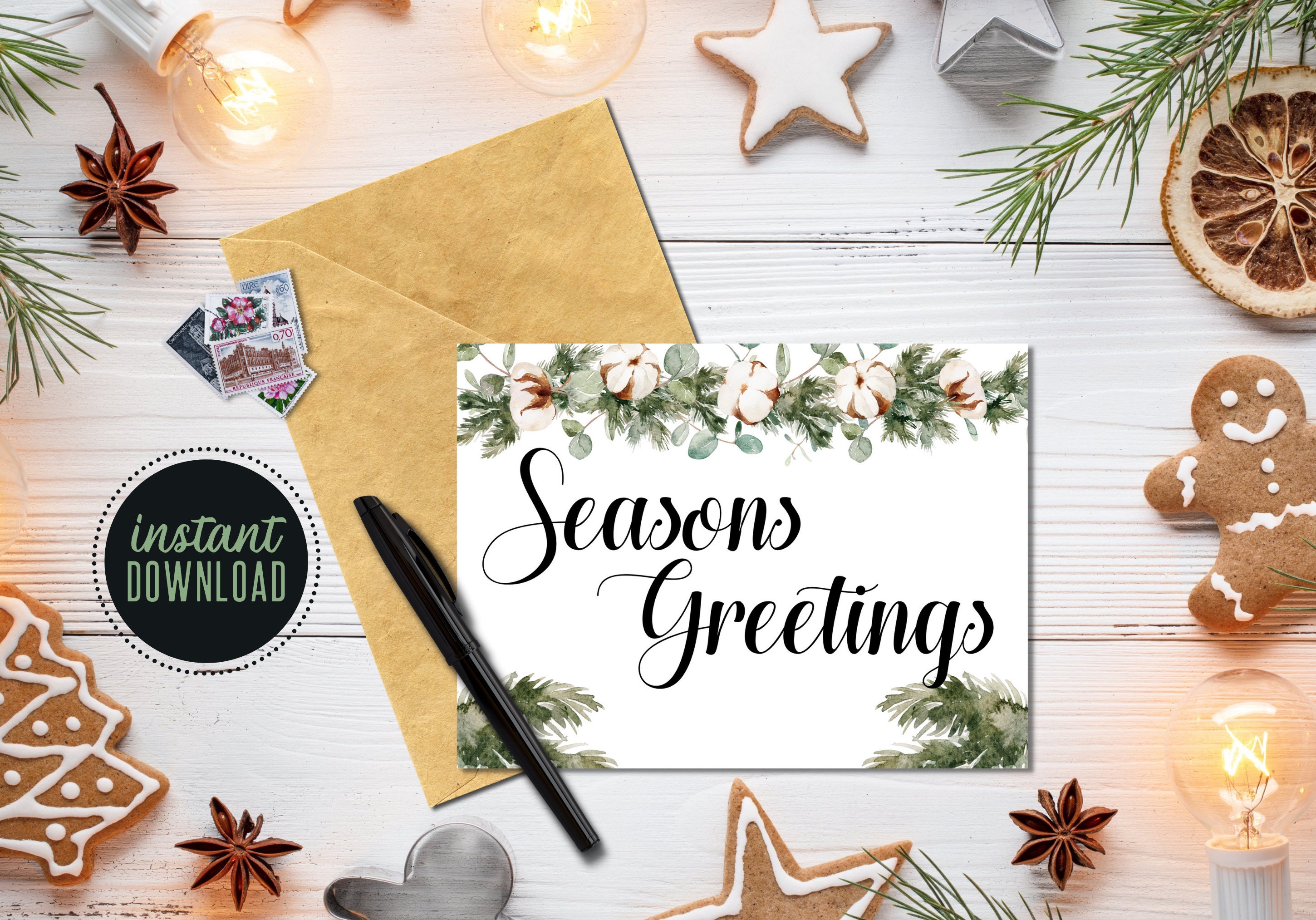 Watercolor Printable Christmas Card INSTANT DOWNLOAD - Etsy