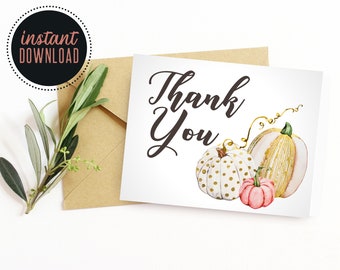 Printable Watercolor Pumpkin Thank You Card Printable Fall | Etsy
