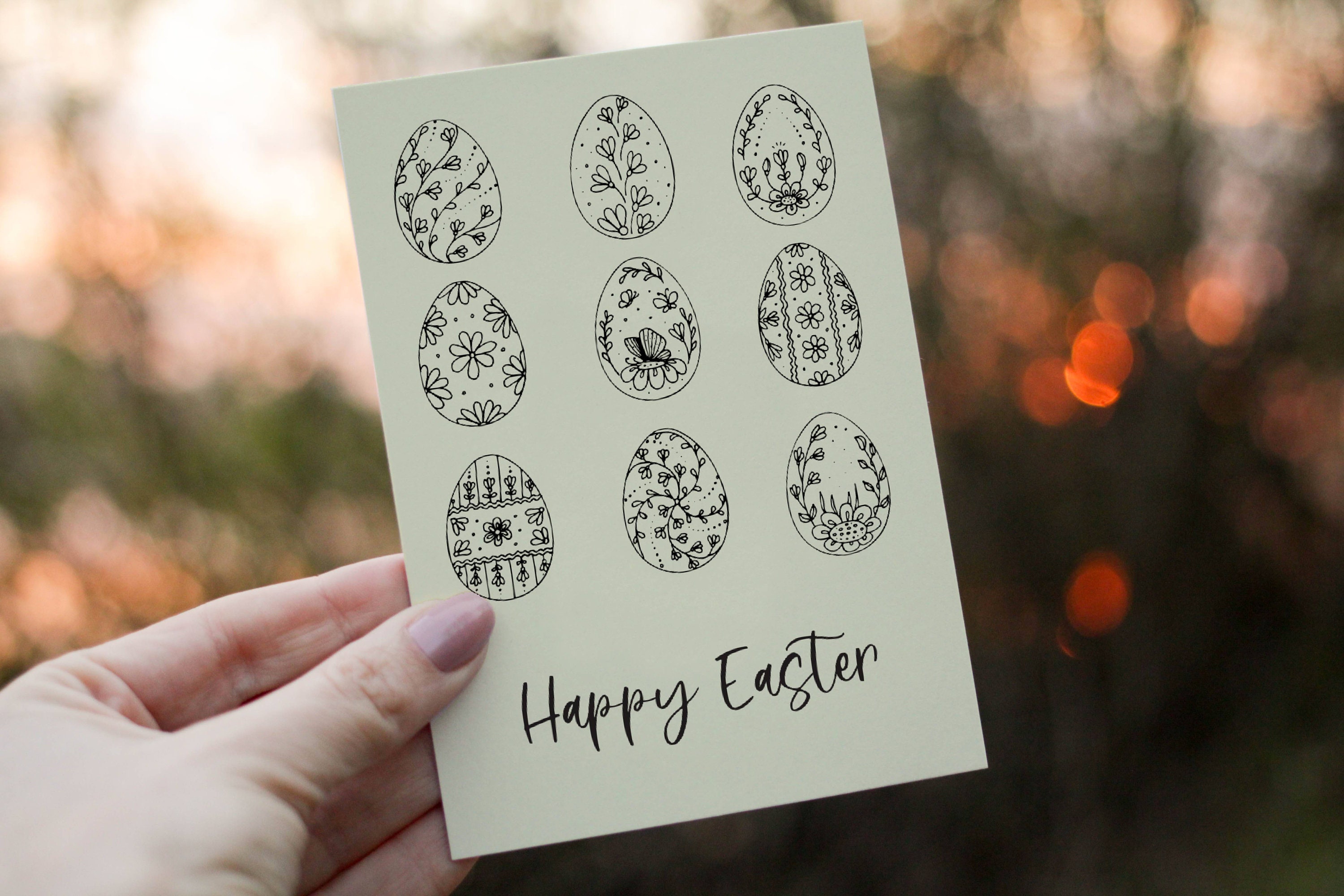 Printable Doodle Easter Card, Hand Drawn Easter Egg Card, Printable ...