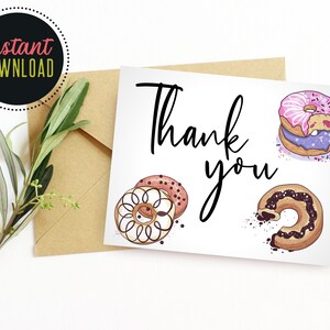 Printable Cute Donut Thank You Card, INSTANT DOWNLOAD, Blank A2 Folded ...