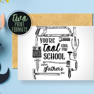 Printable Father's Day Card, Tool Cool for School, Blank Greeting Card ...