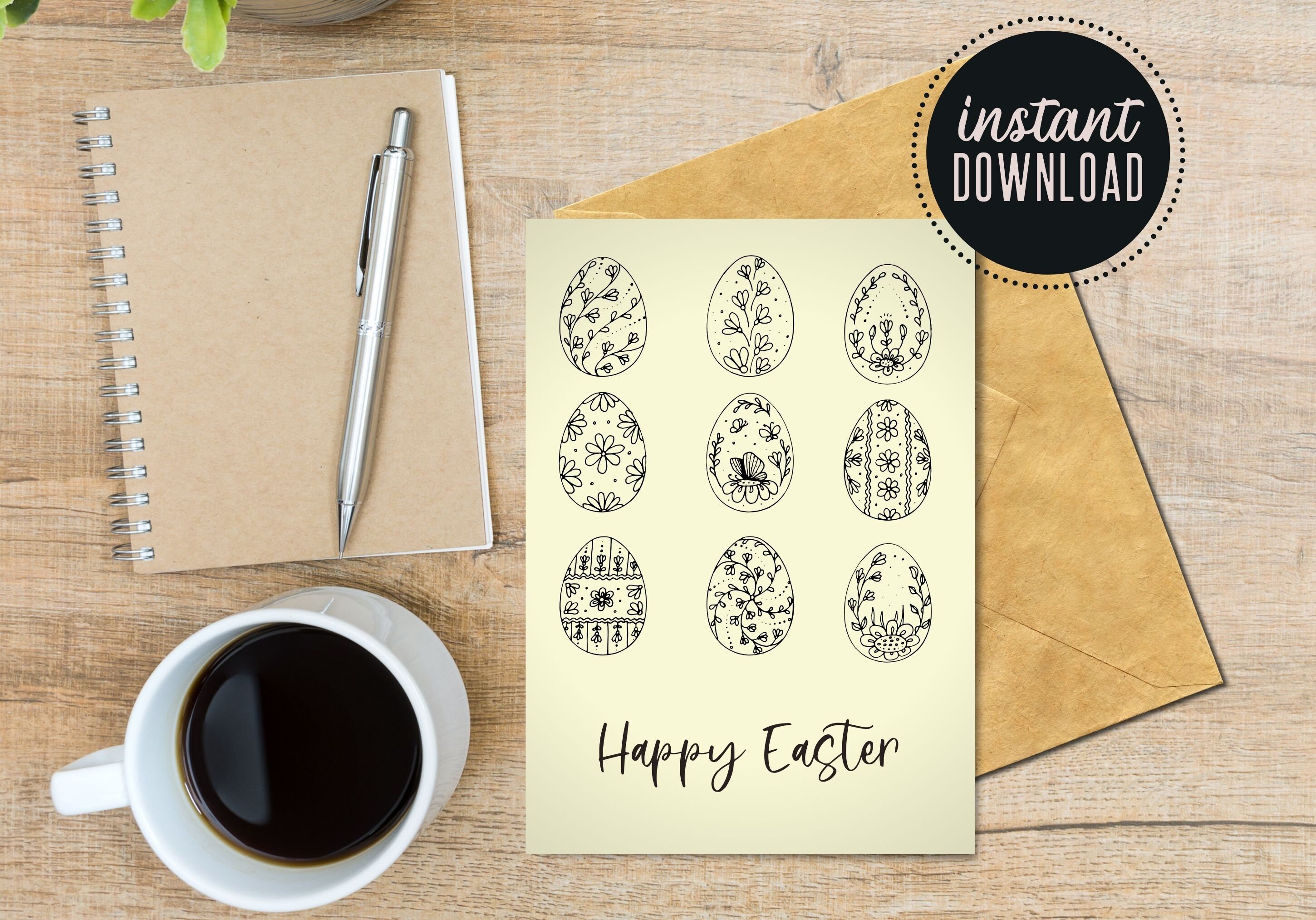 Printable Doodle Easter Card, Hand Drawn Easter Egg Card, Printable ...