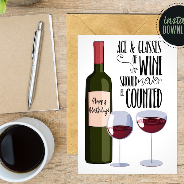 Wine Happy Birthday Card Printable - Etsy