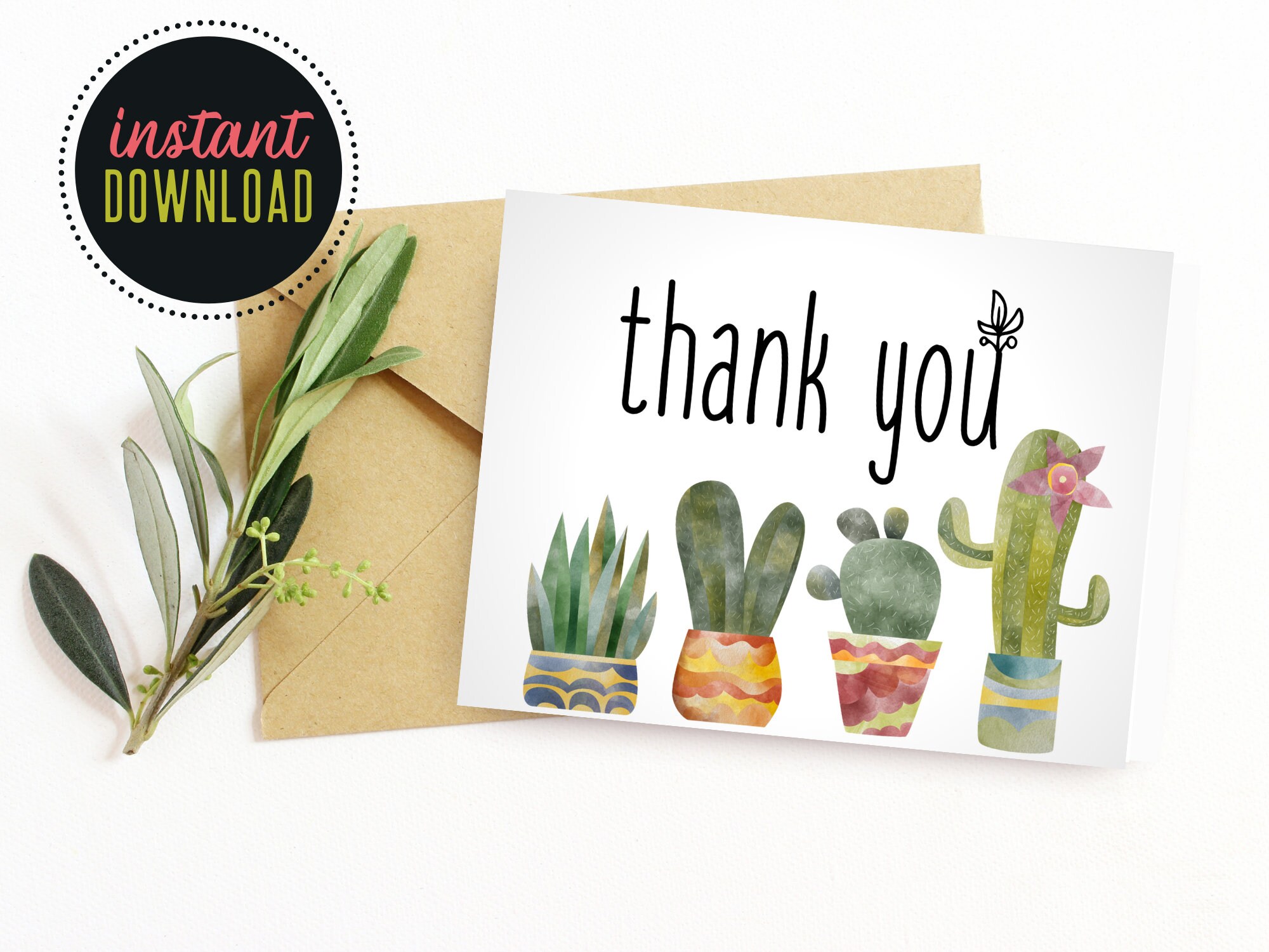 Printable Cactus Thank You Card INSTANT DOWNLOAD A2 Folded | Etsy