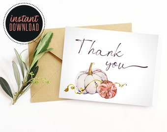 Printable Watercolor Pumpkin Thank You Card Printable Fall | Etsy