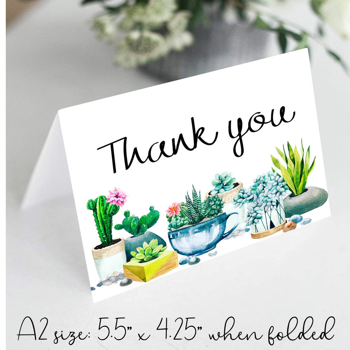 Printable Cactus Thank You Card, INSTANT DOWNLOAD, A2 Folded Greeting ...